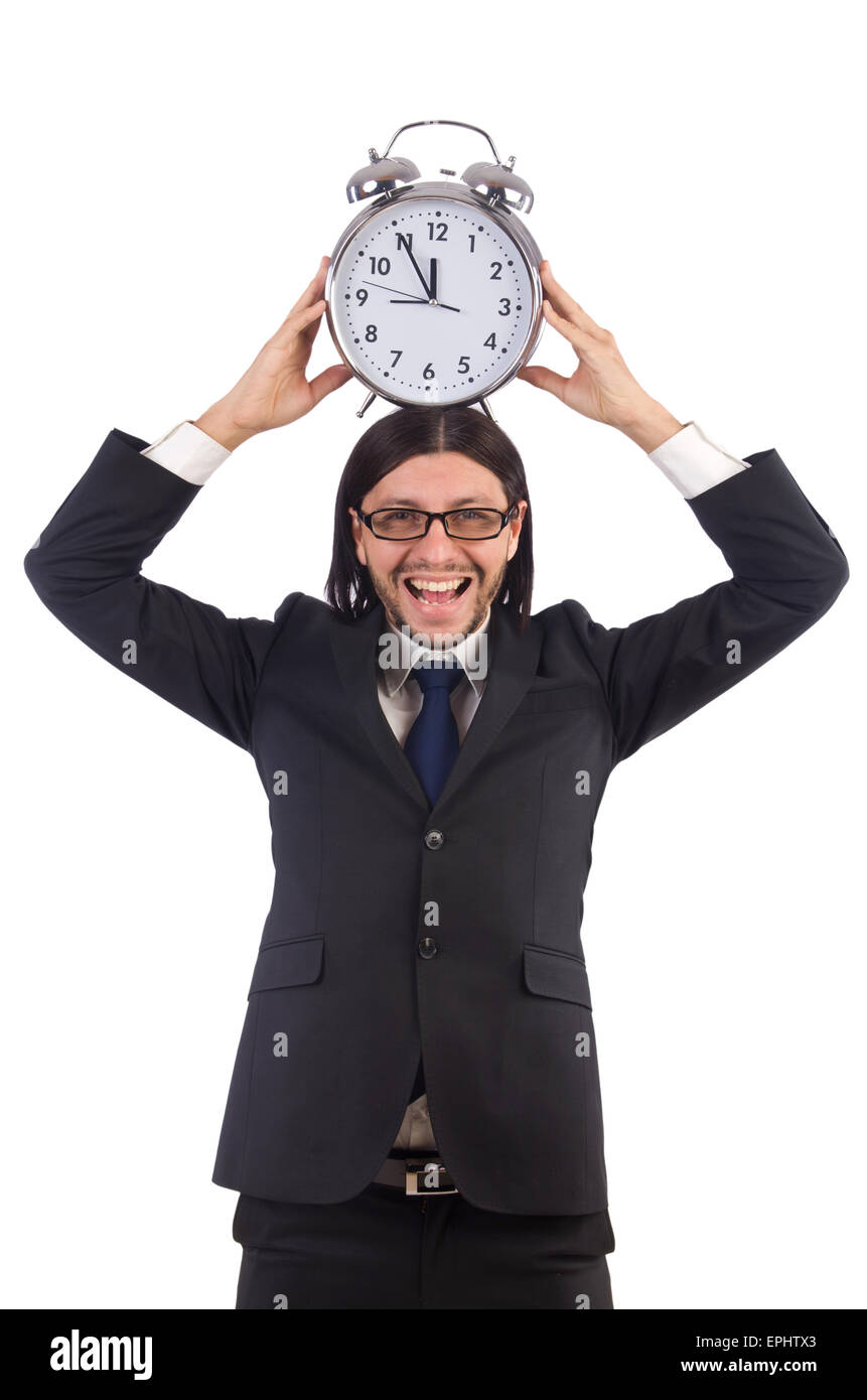 Businessman with clock isolated on white Stock Photo - Alamy