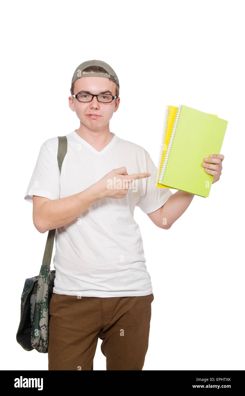 Young student isolated on the white background Stock Photo - Alamy