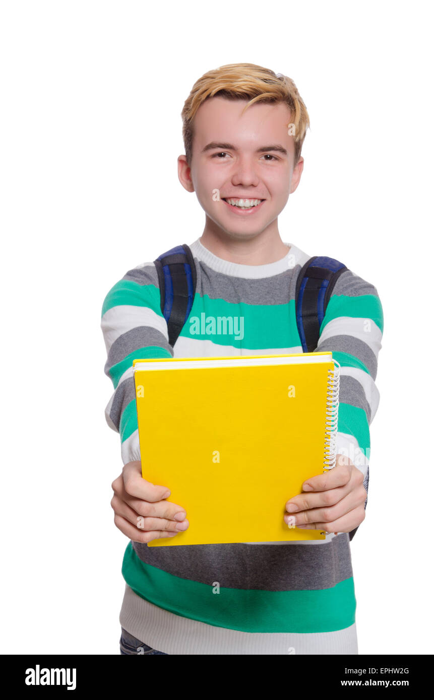 Young student isolated on the white background Stock Photo - Alamy