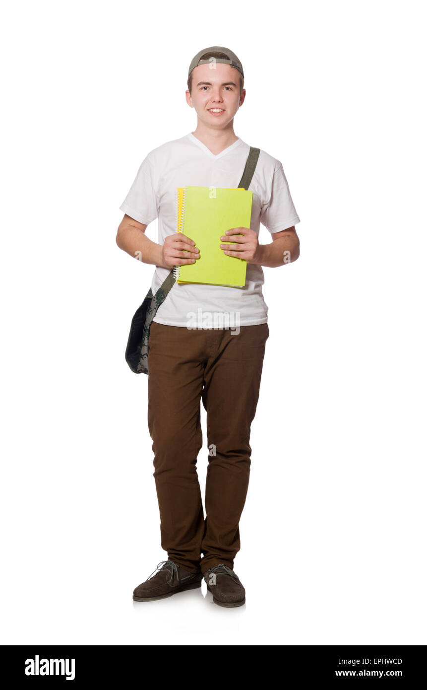 Young student isolated on the white background Stock Photo - Alamy