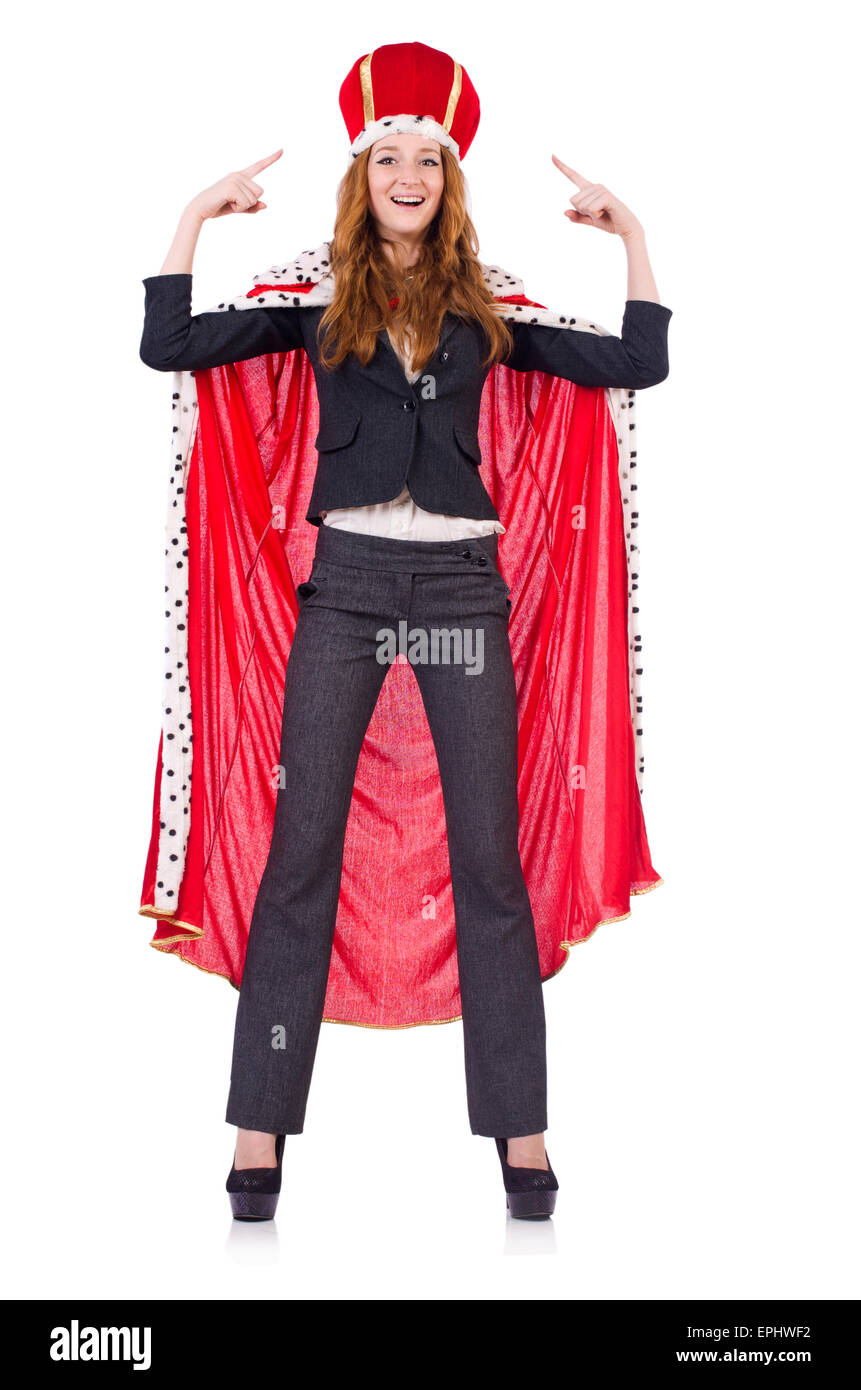 Woman business posing as queen isolated on white Stock Photo - Alamy