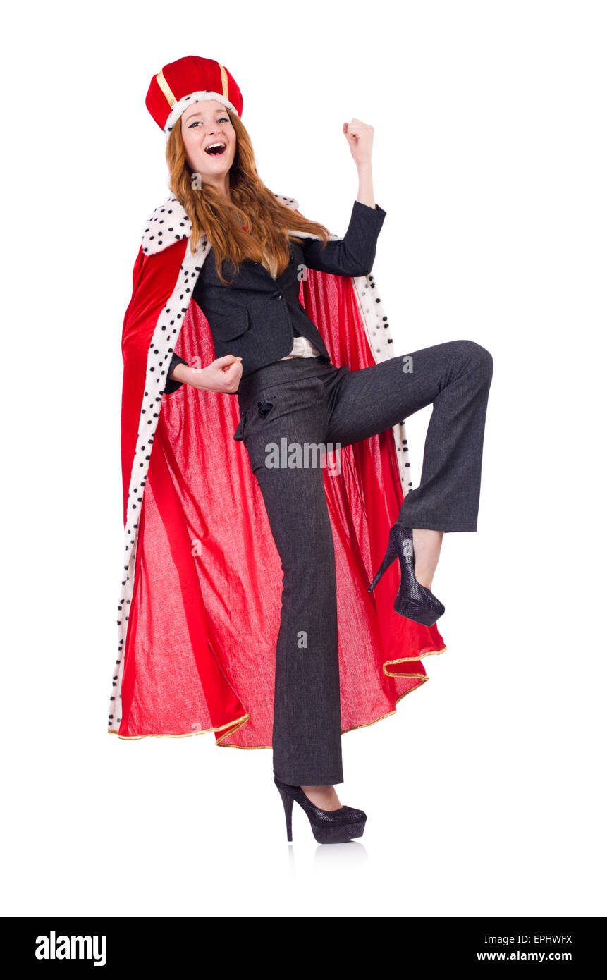 Woman business posing as queen isolated on white Stock Photo - Alamy