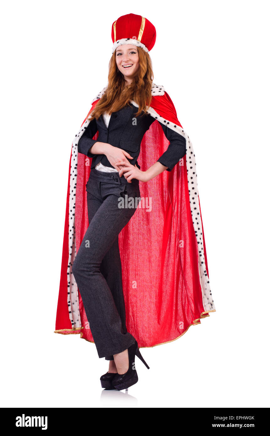 Woman business posing as queen isolated on white Stock Photo - Alamy