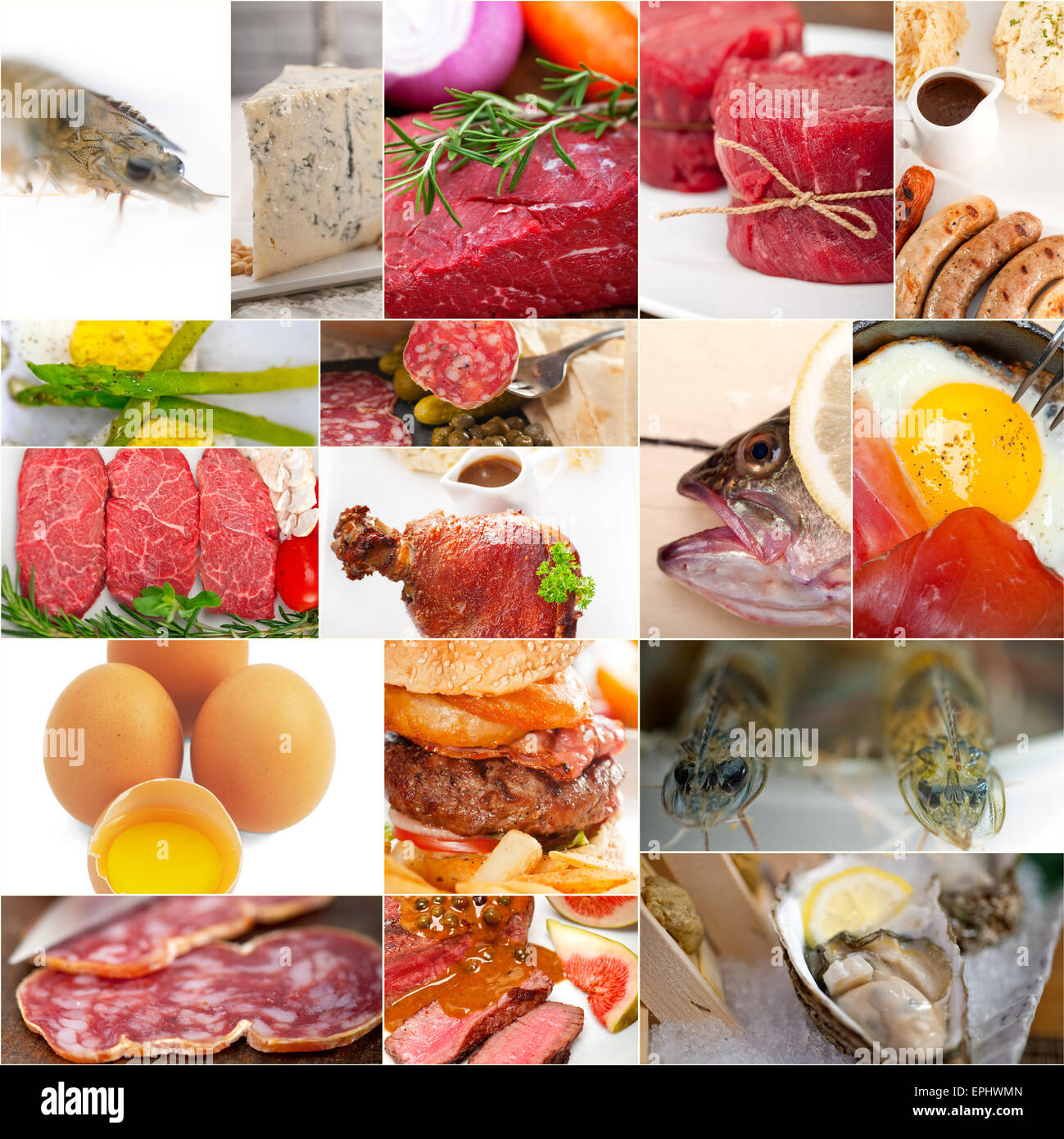 high protein food collection collage Stock Photo - Alamy