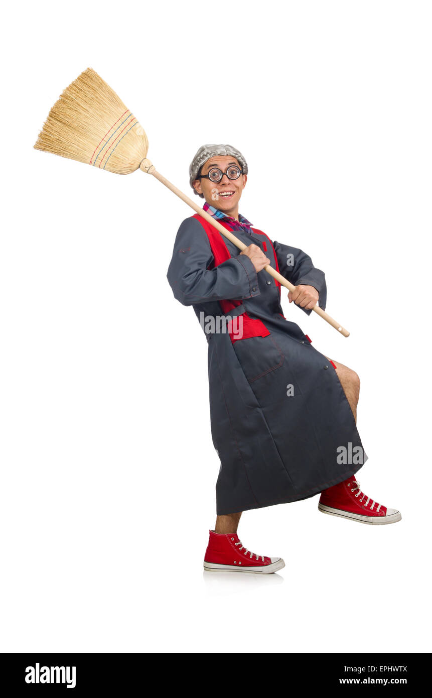 Funny janitor isolated on white Stock Photo - Alamy