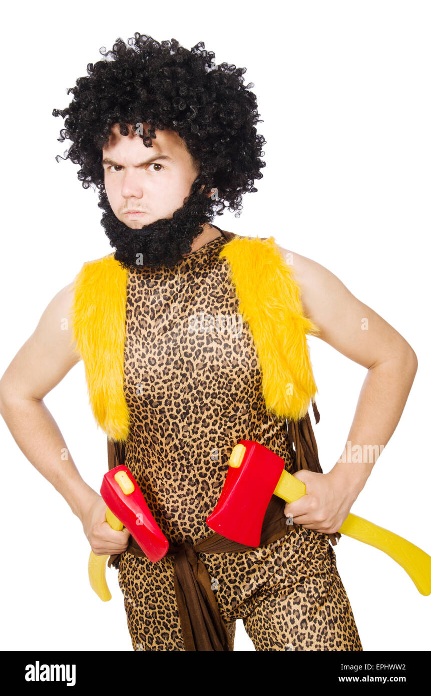 Savage man isolated on white Stock Photo - Alamy