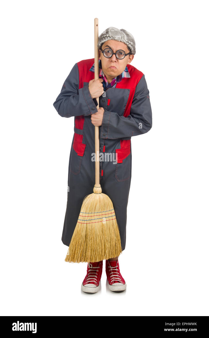 Funny janitor isolated on white Stock Photo - Alamy