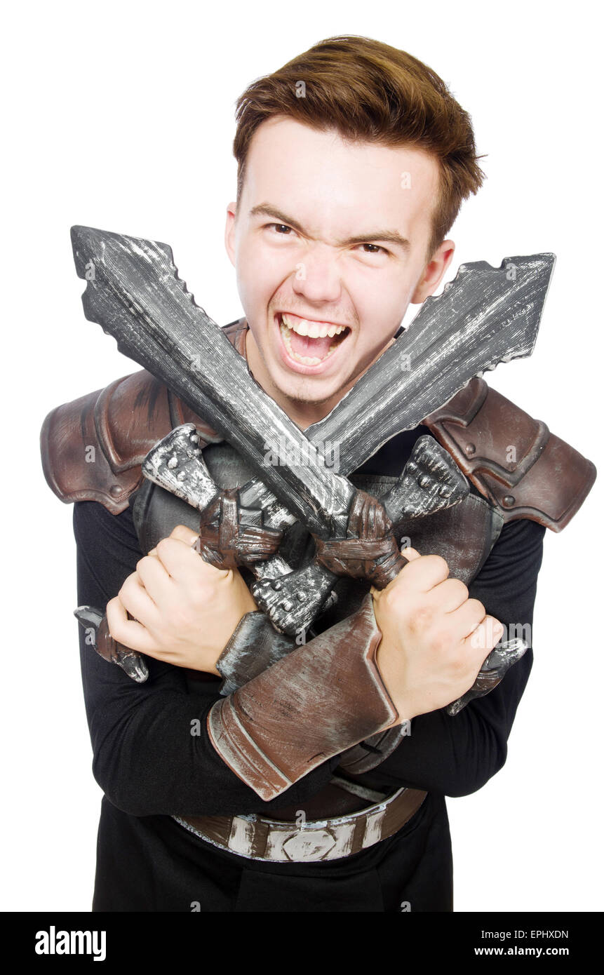 Funny knight isolated on the white background Stock Photo - Alamy