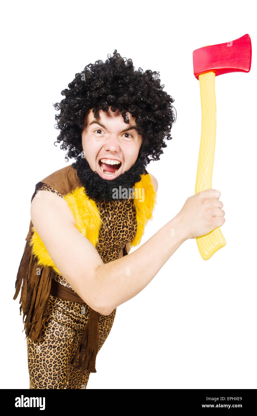 Savage man isolated on white Stock Photo - Alamy