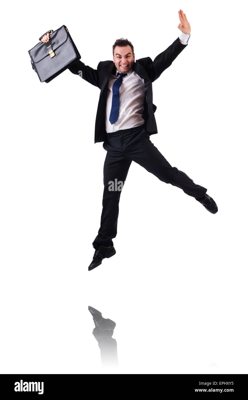 Jumping businessman isolated on the white Stock Photo - Alamy