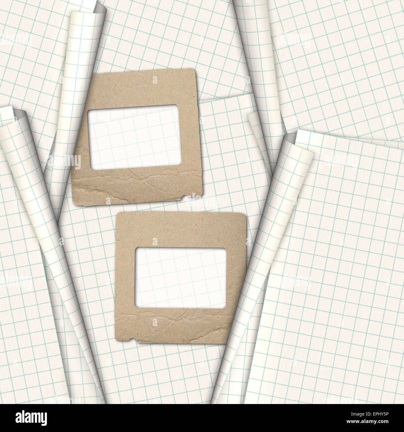 Old paper slides for photos on notebook sheet Stock Photo - Alamy