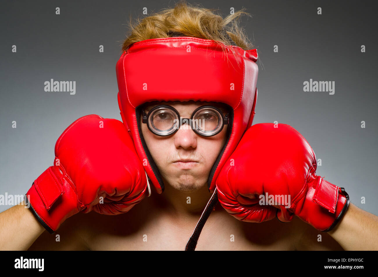 Funny nerd boxer in sport concept Stock Photo - Alamy