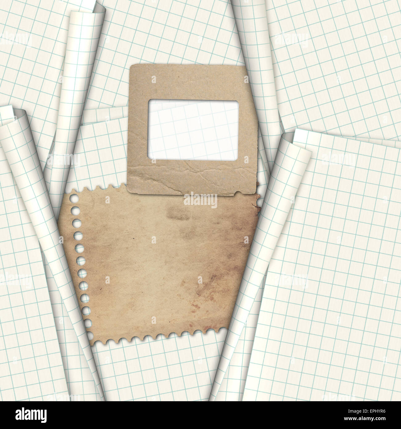 Old paper slides for photos on notebook sheet Stock Photo - Alamy