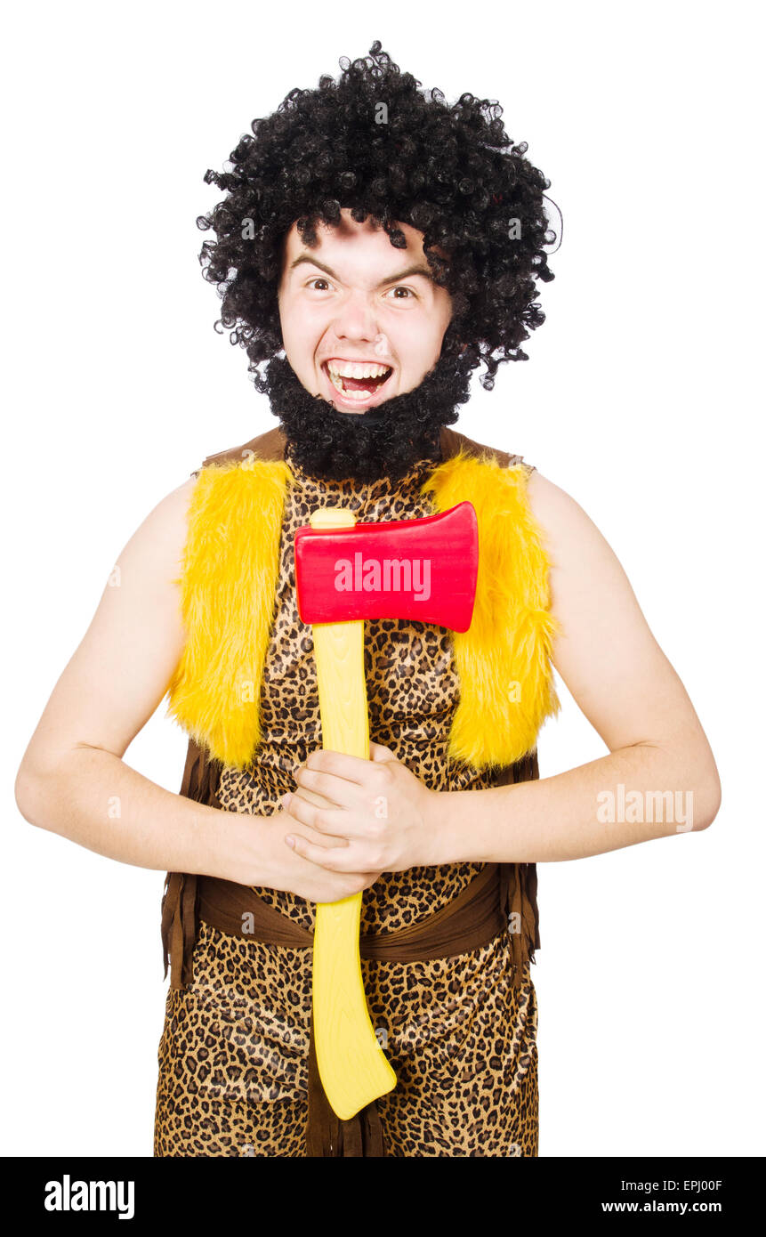 Savage man isolated on white Stock Photo - Alamy