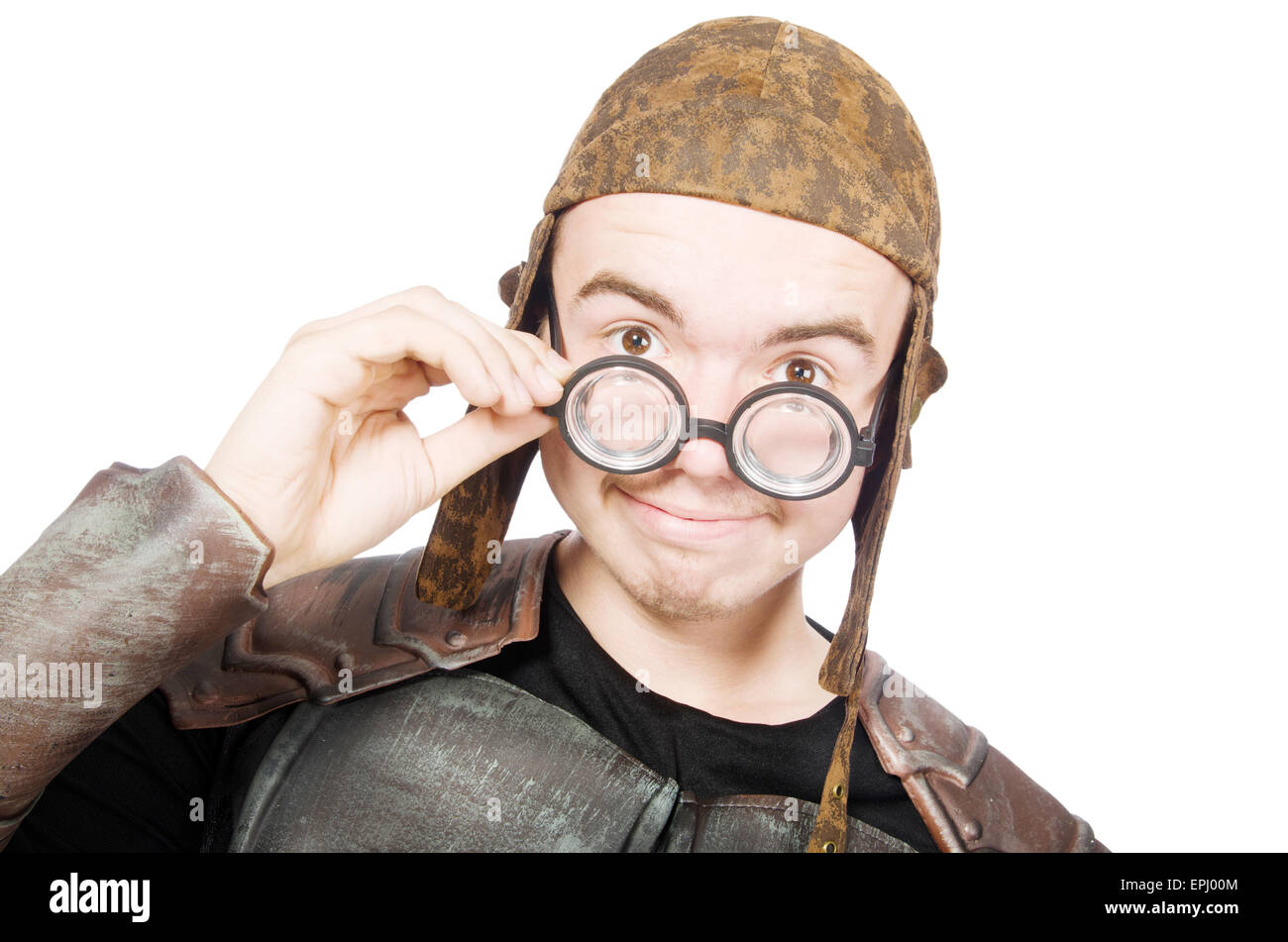 Funny pilot with goggles isolated on white Stock Photo - Alamy