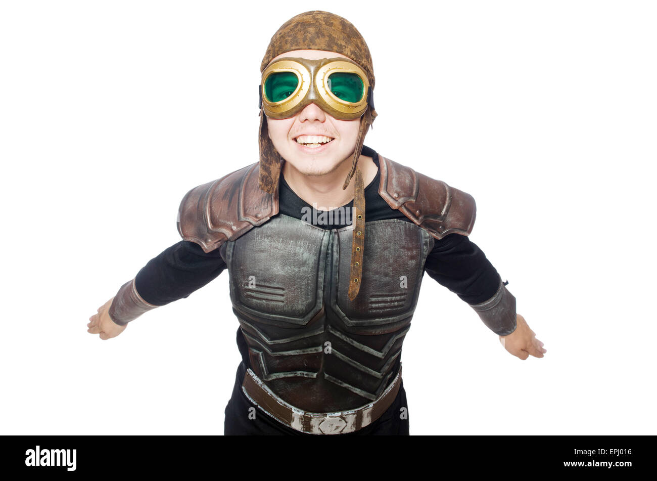Funny pilot with goggles isolated on white Stock Photo - Alamy