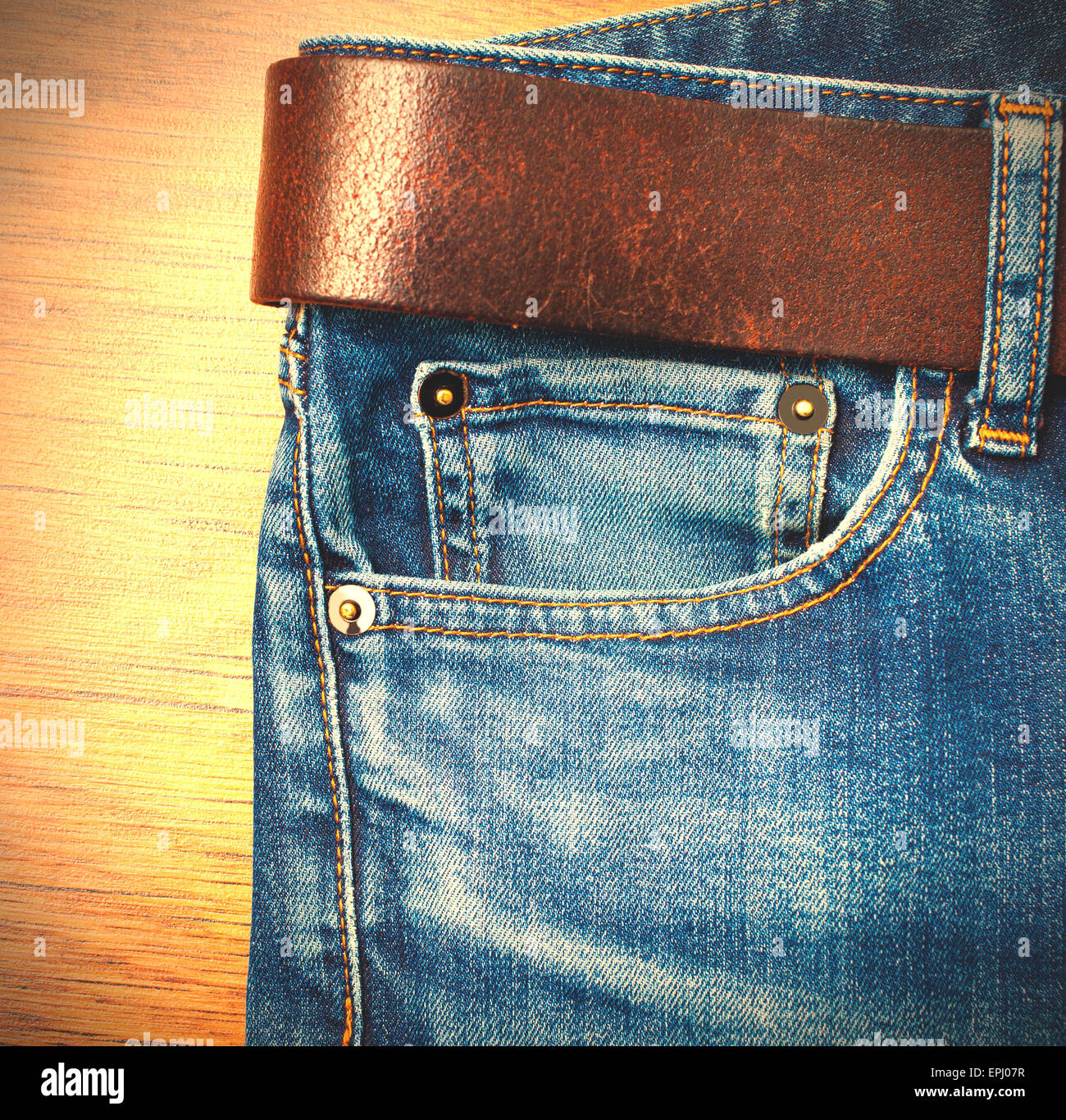 jeans with leather belt Stock Photo - Alamy