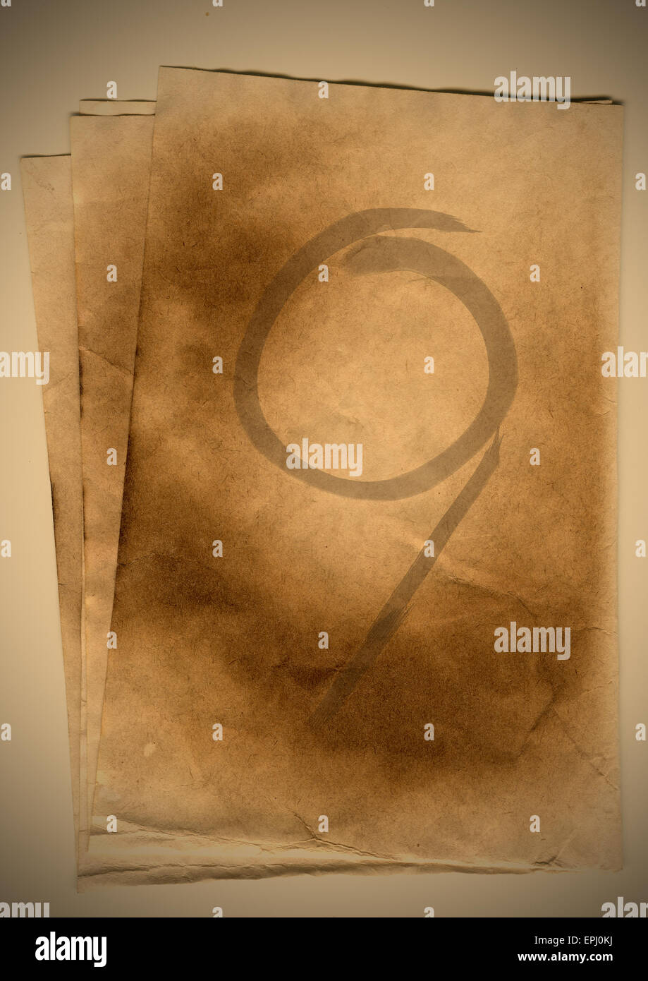 old paper sheet with the number nine Stock Photo - Alamy