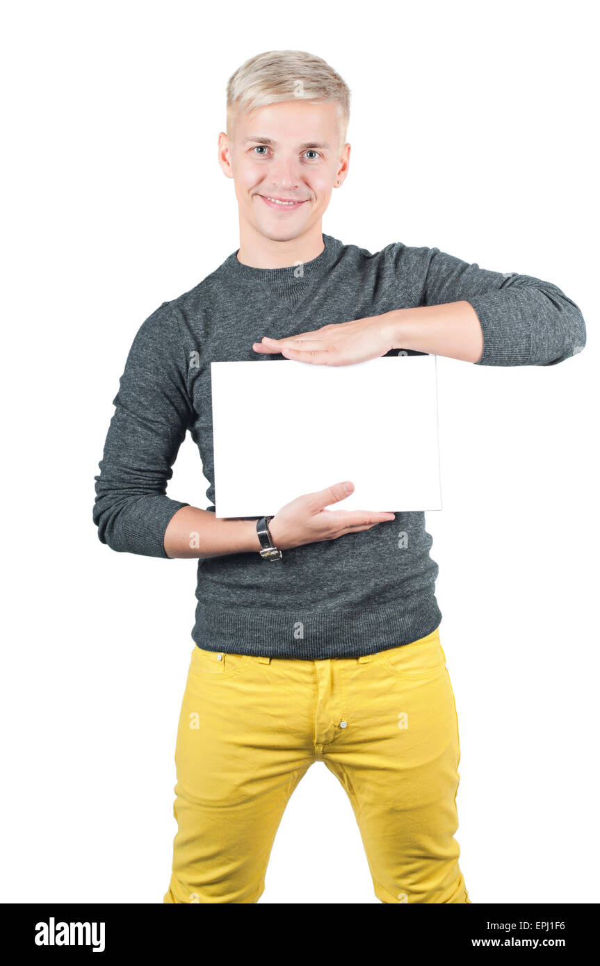 Hold white sign man hi-res stock photography and images - Alamy