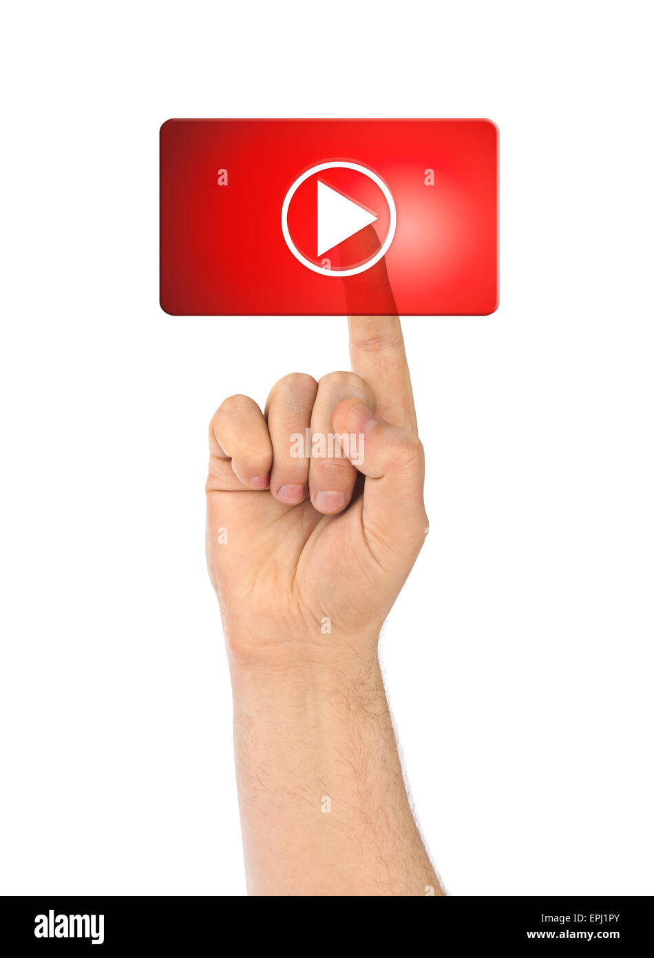 Hand and button Play Stock Photo - Alamy