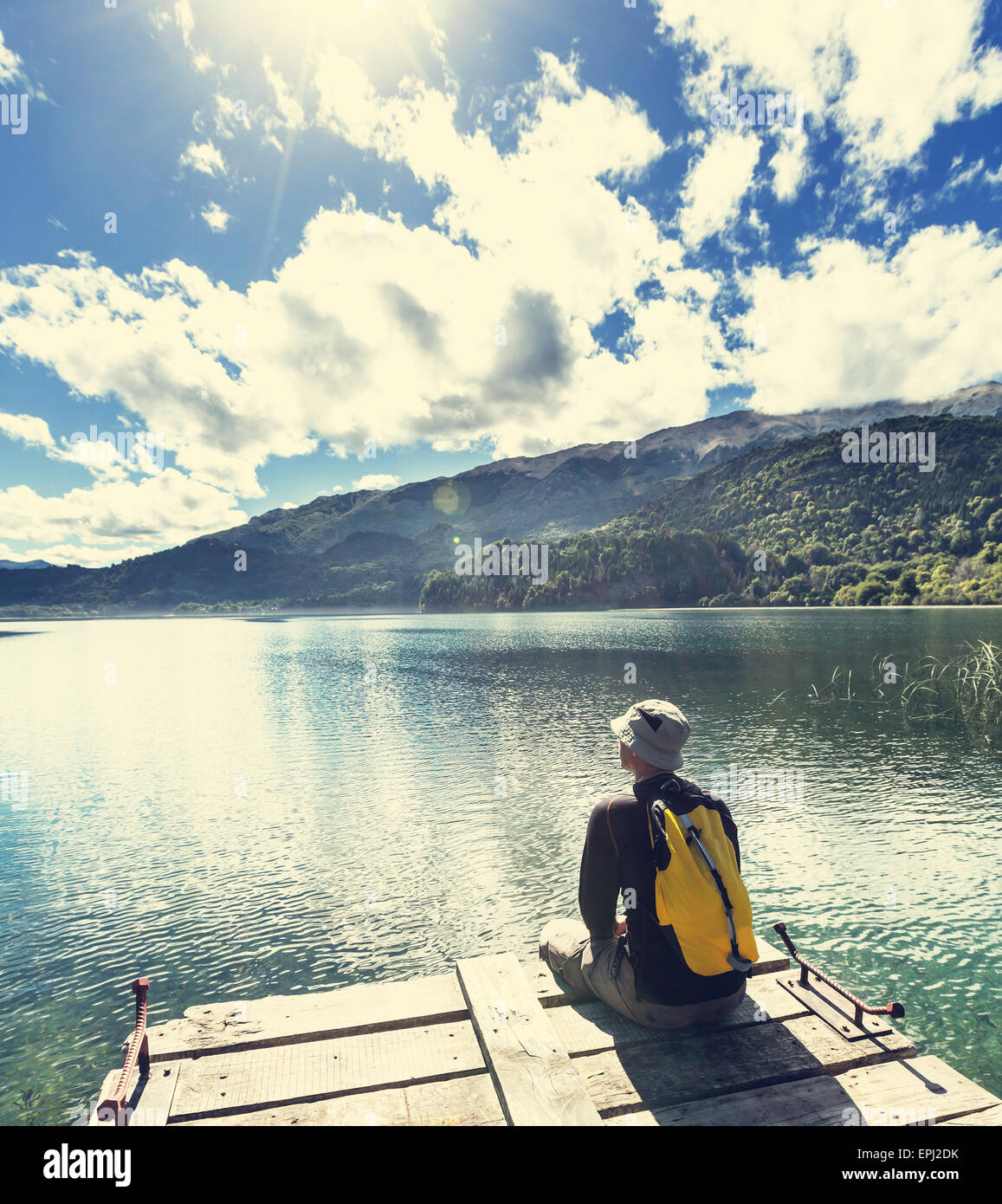 Man on the lake Stock Photo - Alamy