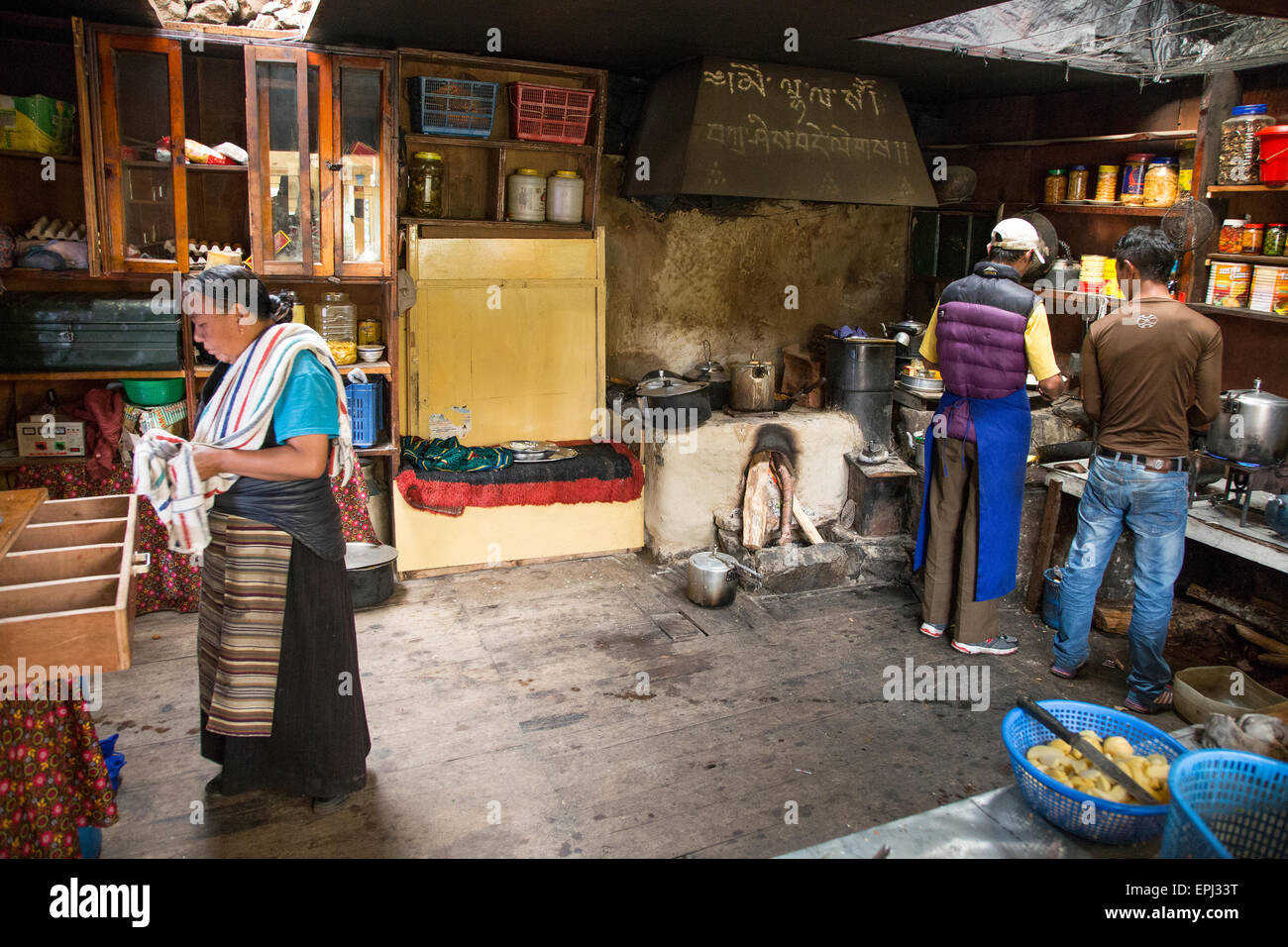 Inside the traditional kitchen of a Nepalese trekking lodge Stock Photo ...