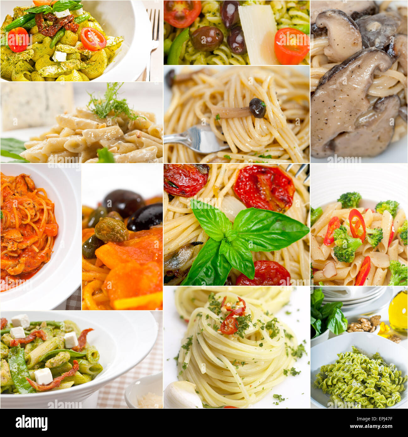 collection of different type of Italian pasta collage Stock Photo - Alamy