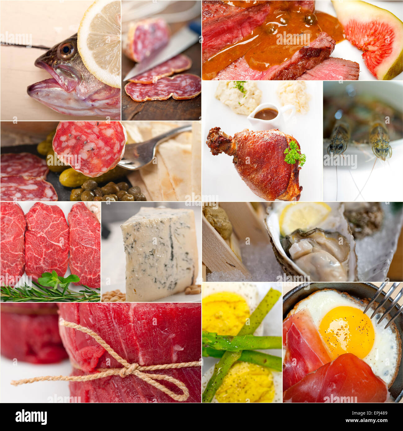 high protein food collection collage Stock Photo - Alamy