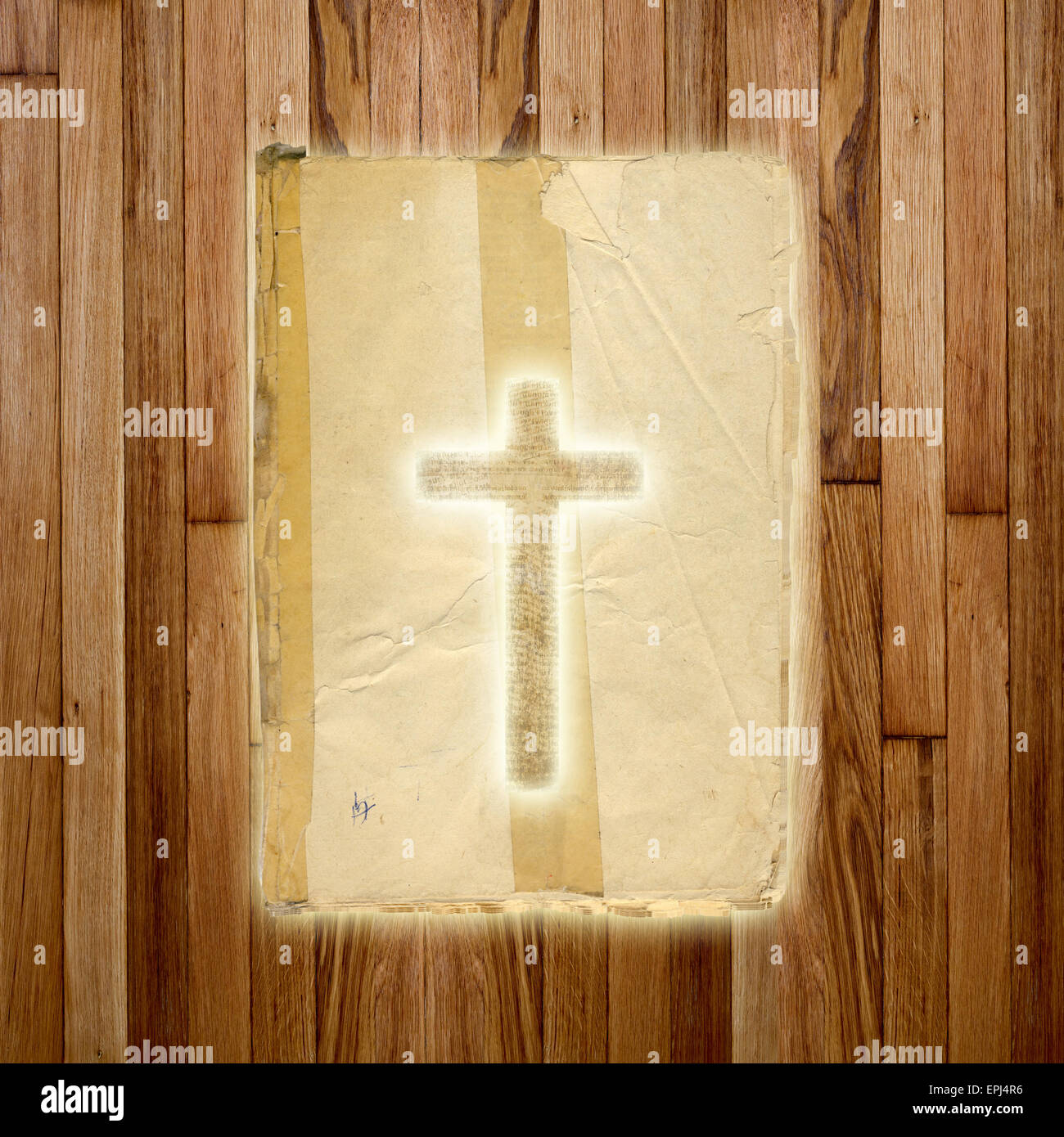 Glowing holy cross on abstract wooden background Stock Photo - Alamy