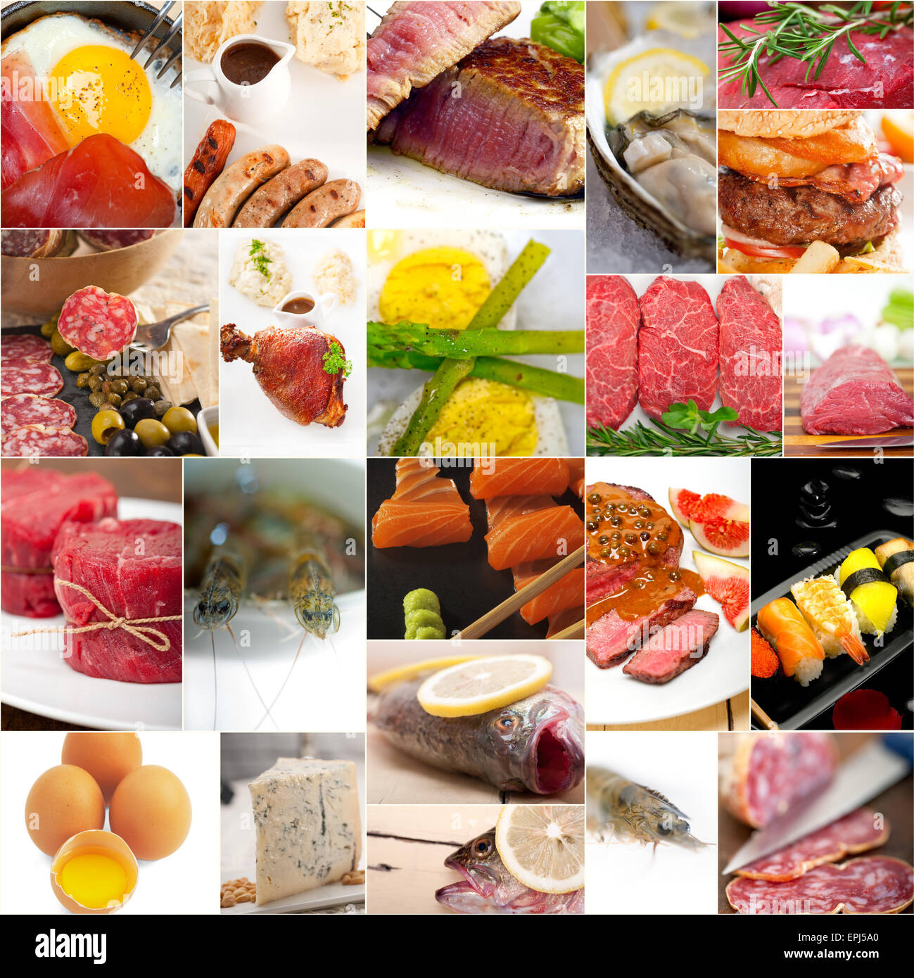 high protein food collection collage Stock Photo - Alamy