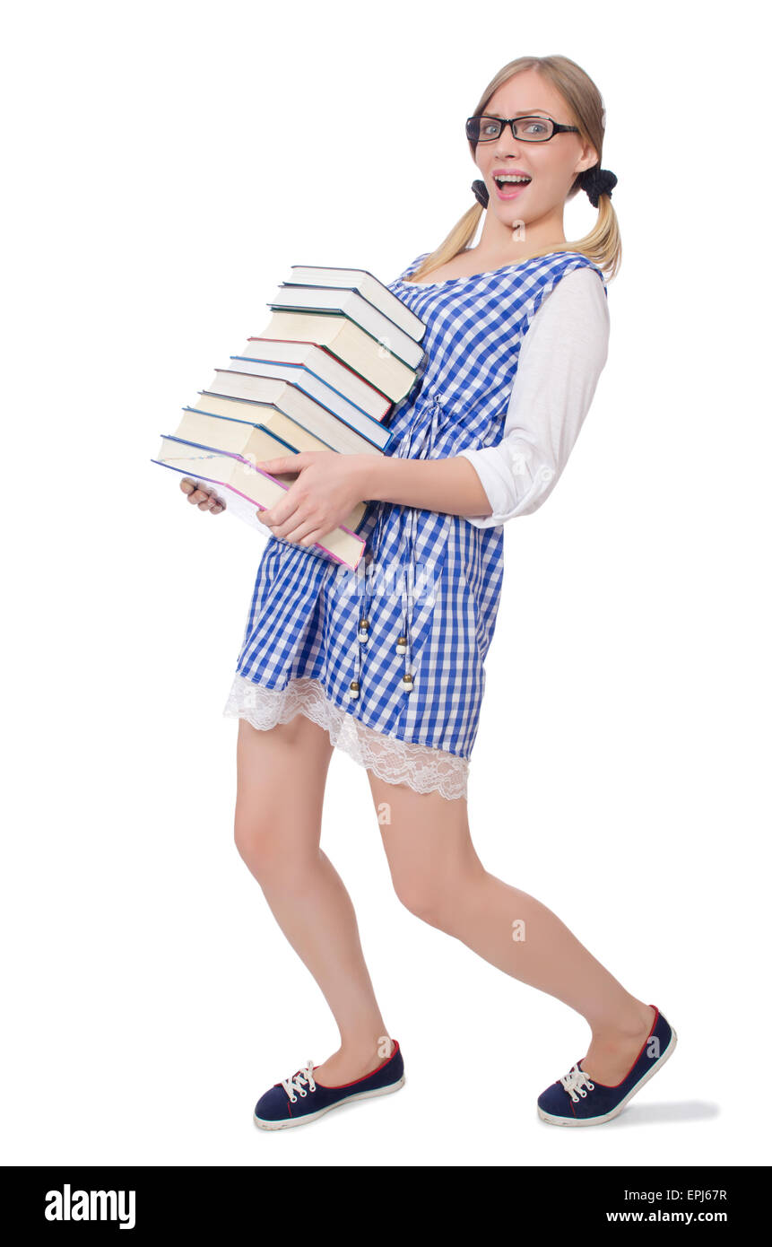 Teen girl stack books hi-res stock photography and images - Alamy