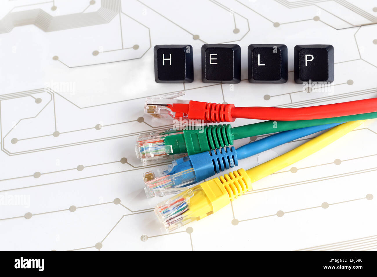 IT HELP, Assistance - HELP made of keyboard keys with colourful network ...