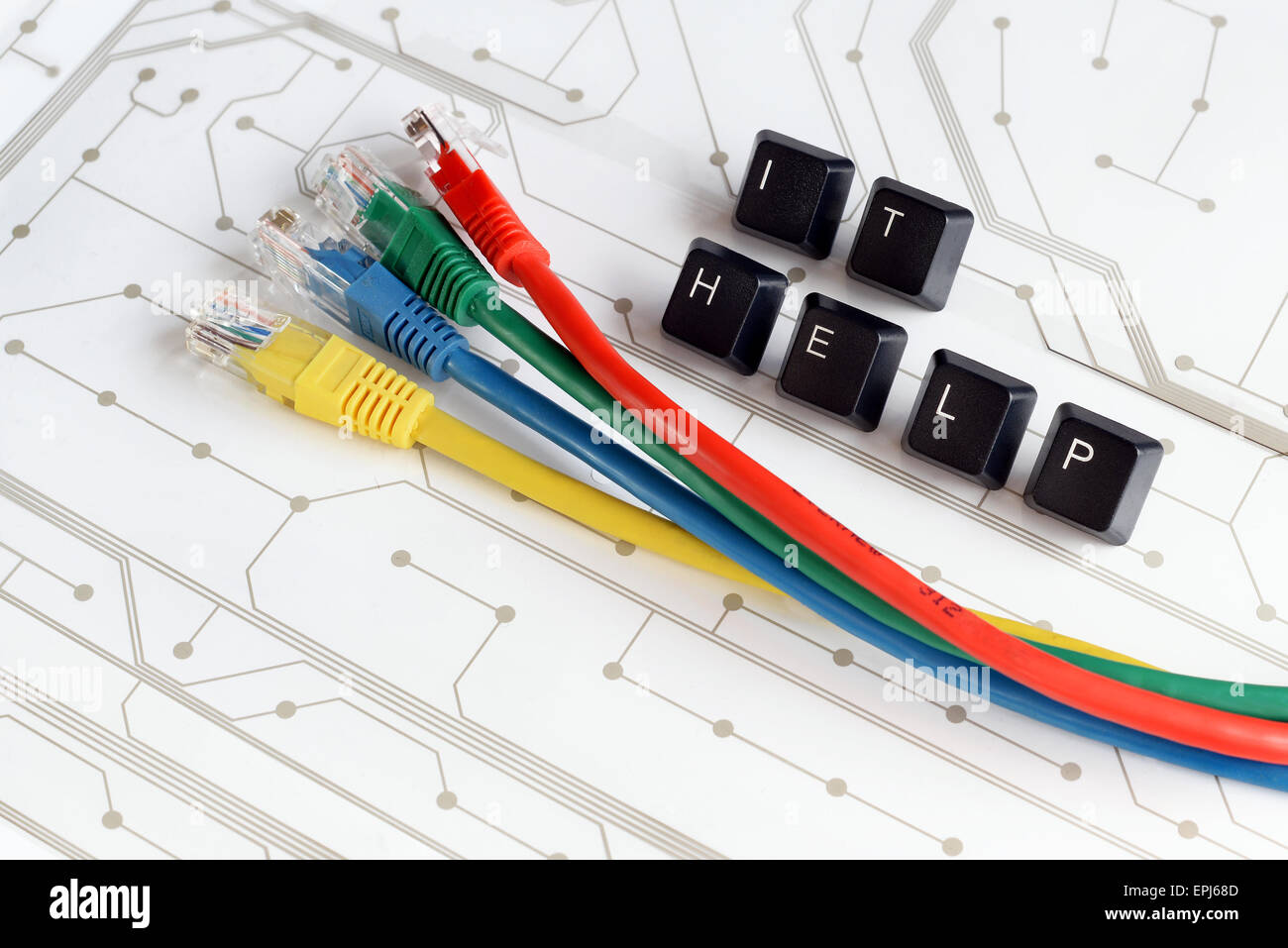 IT HELP, Assistance - HELP made of keyboard keys with colourful network ...