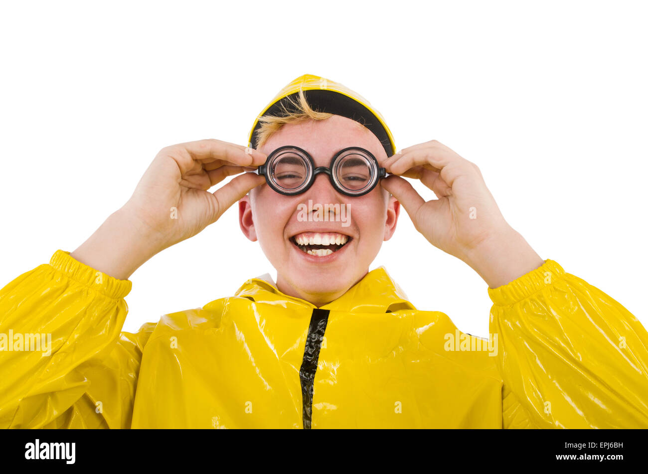 Man in yellow suit isolated on white Stock Photo - Alamy
