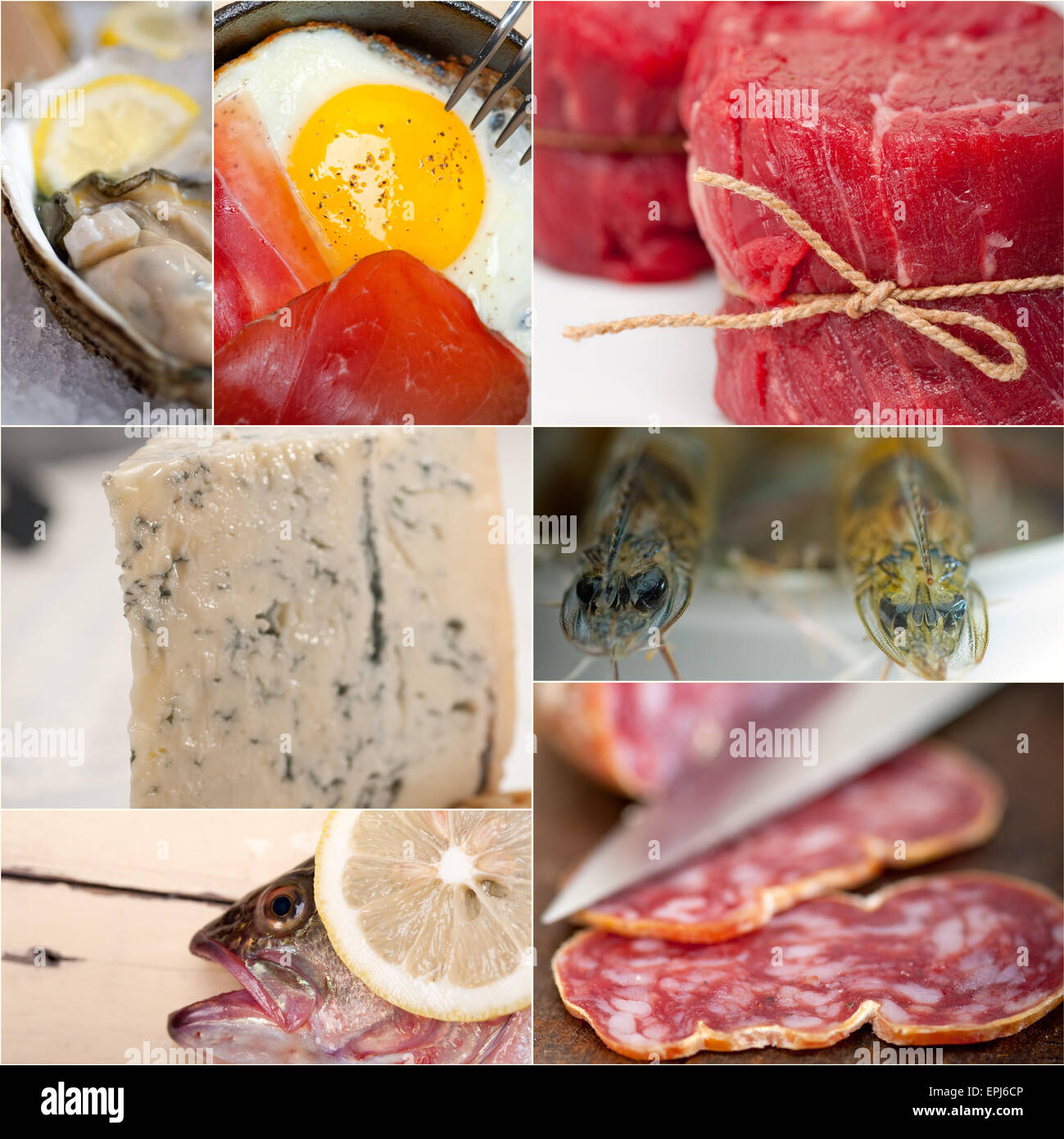 high protein food collection collage Stock Photo - Alamy