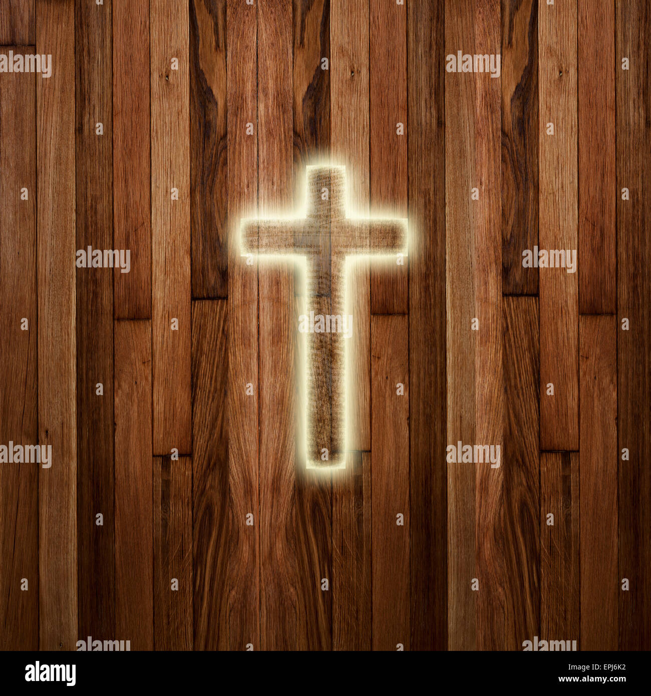 Glowing holy cross on abstract wooden background Stock Photo - Alamy