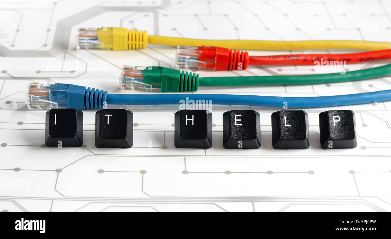 IT HELP, Assistance - HELP made of keyboard keys with colourful network ...