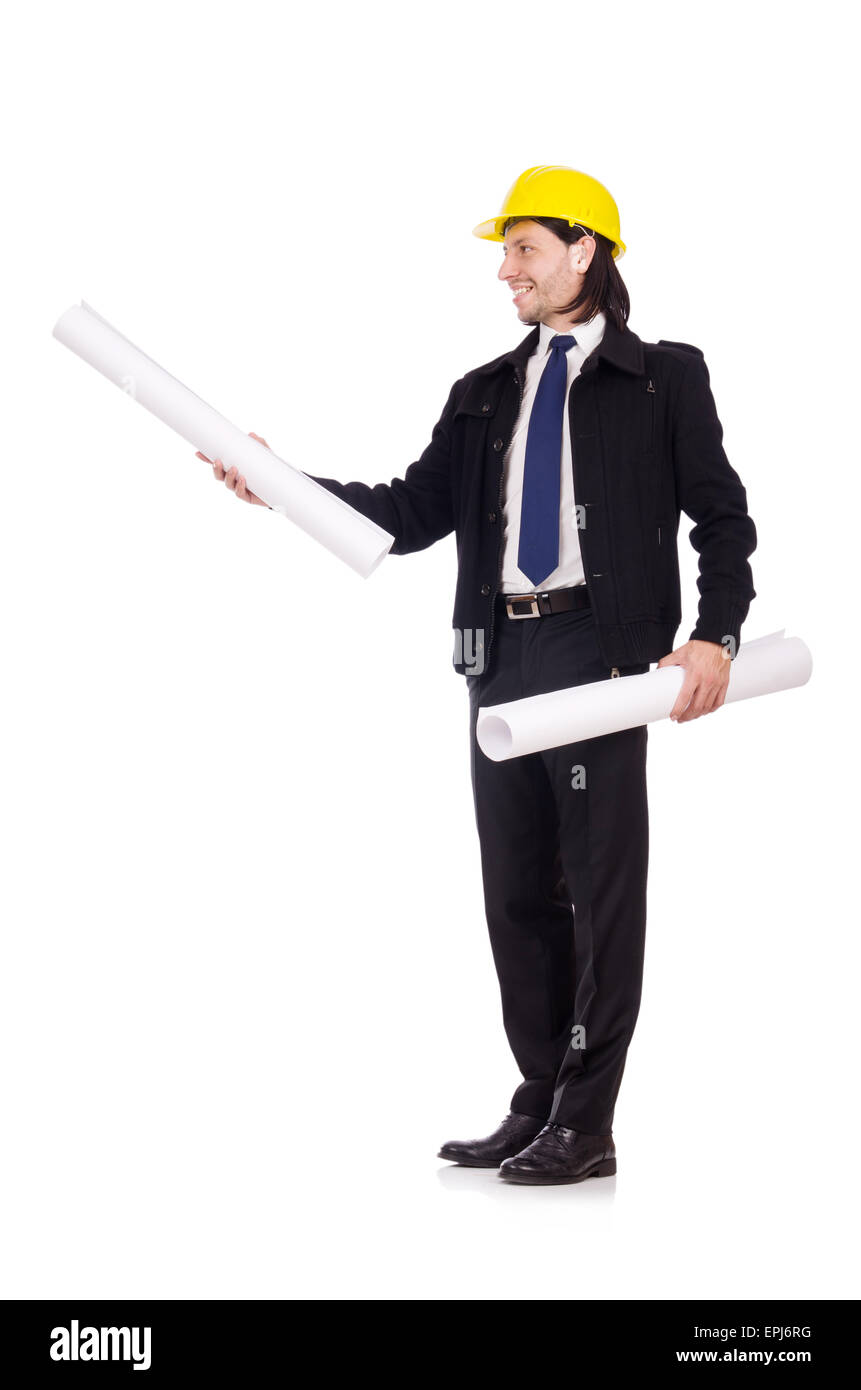 Young construction architect isolated on the white Stock Photo - Alamy