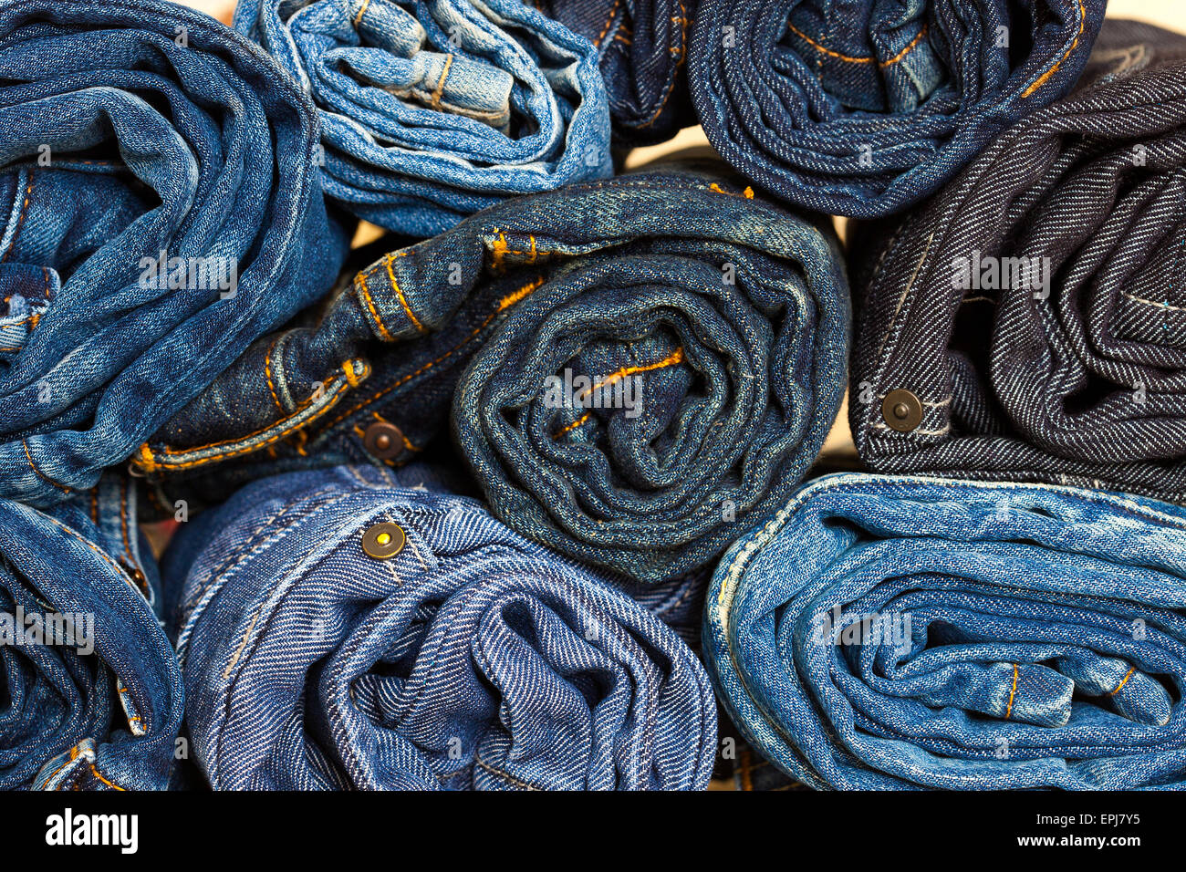 jeans trousers stack Stock Photo - Alamy