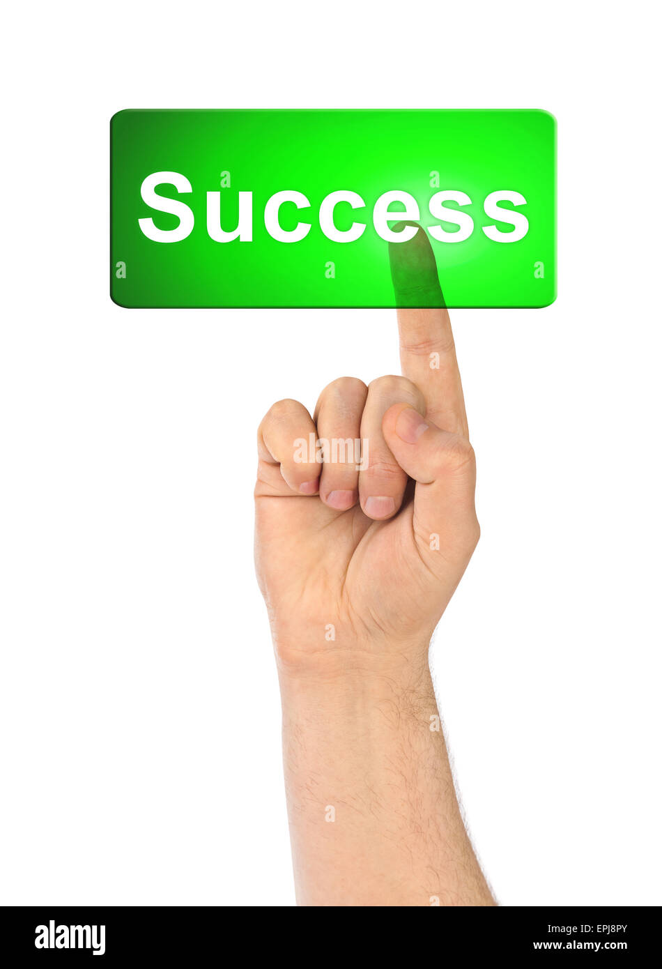Hand and button Success Stock Photo - Alamy