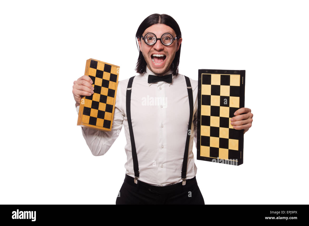 Nerd chess player isolated on white Stock Photo - Alamy