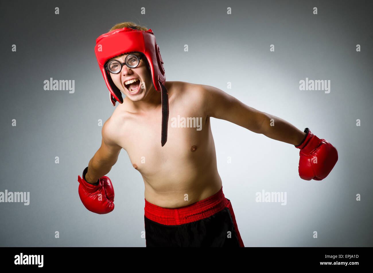 Funny nerd boxer in sport concept Stock Photo - Alamy