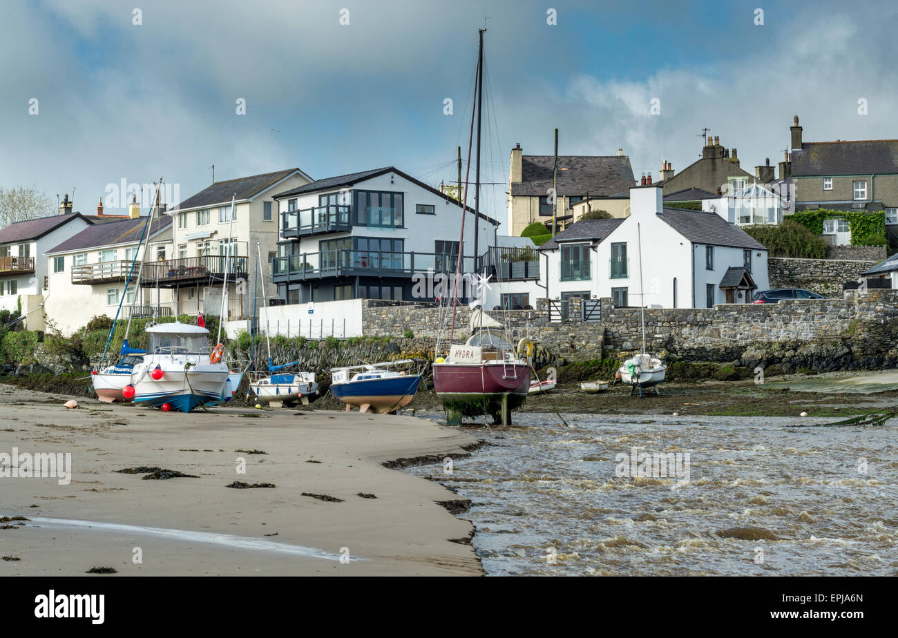 View of Cemaes Bay, Anglesey, North Wales UK with boats in the harbour ...