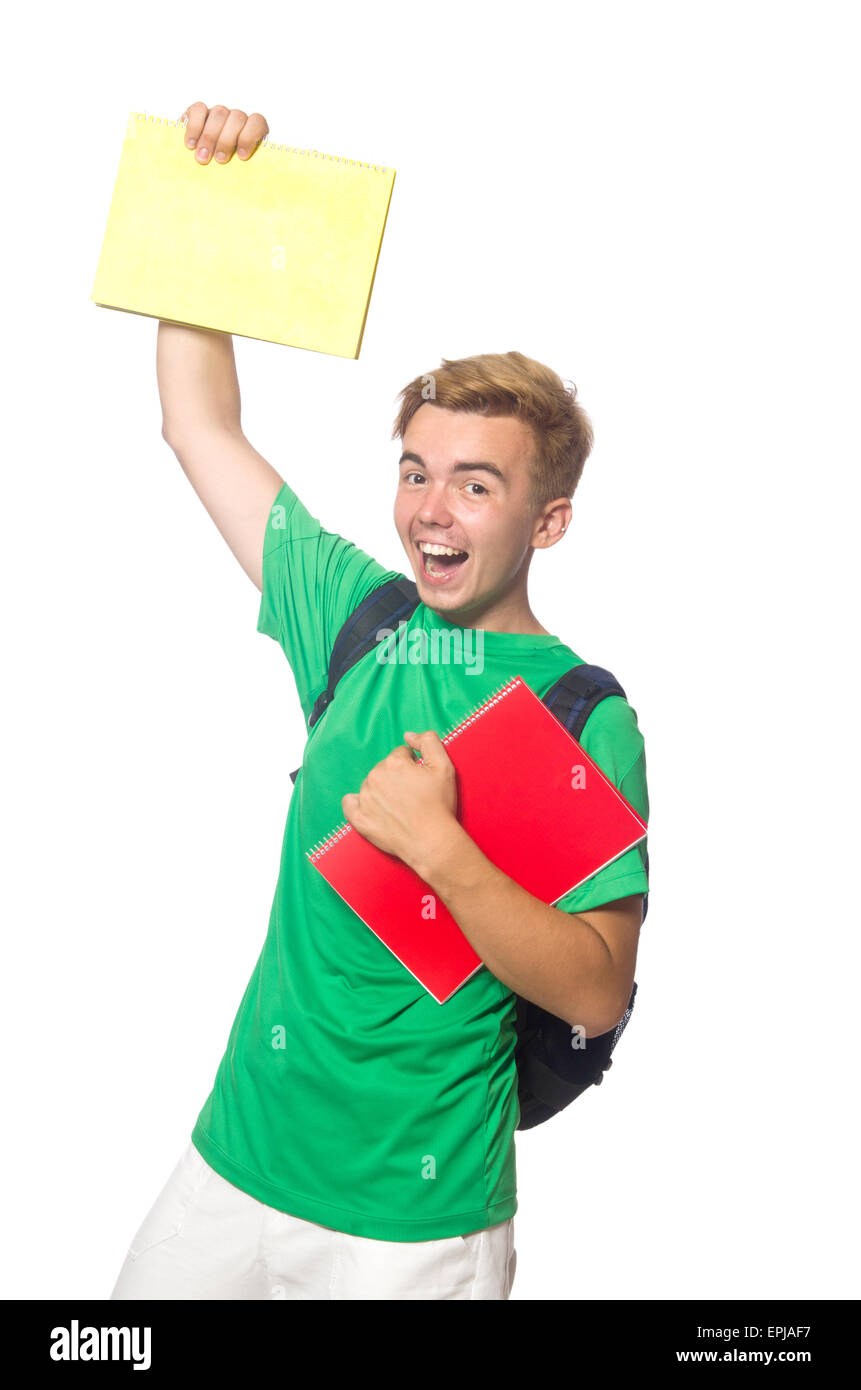 Student with books isolated on white Stock Photo - Alamy