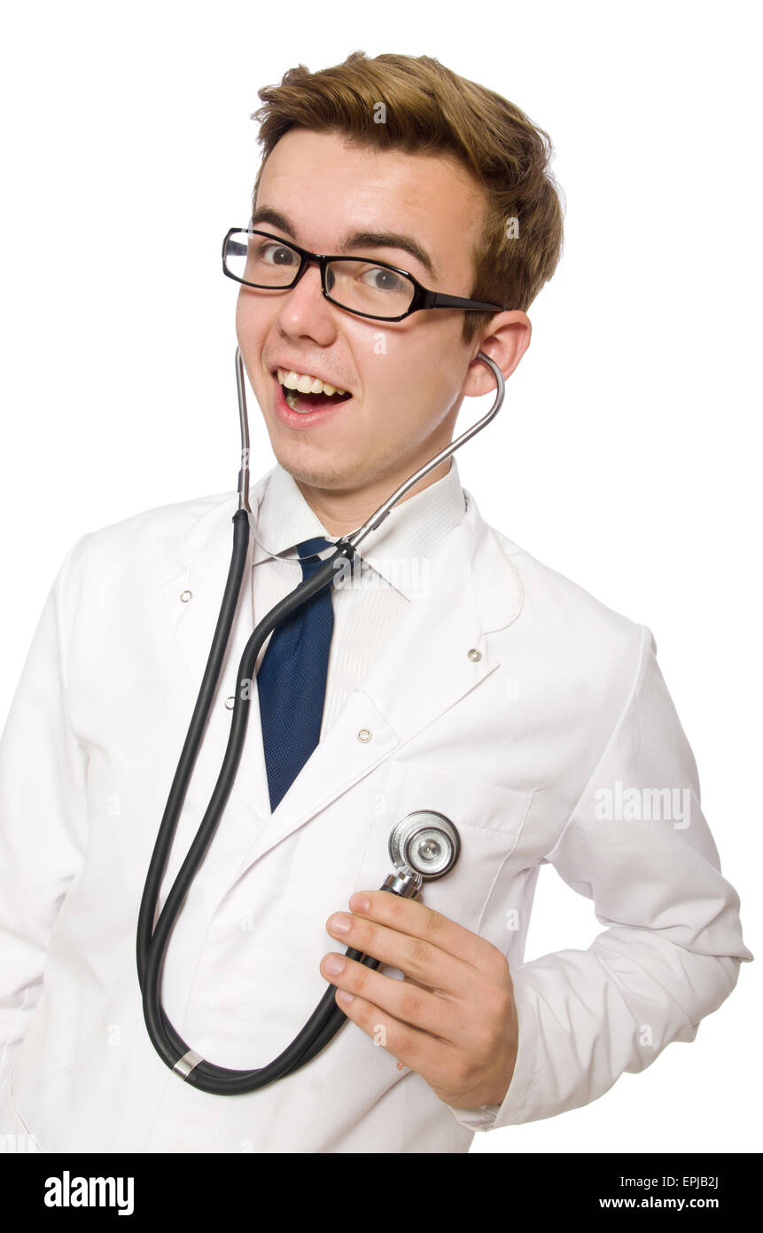 Funny doctor isolated on white Stock Photo - Alamy