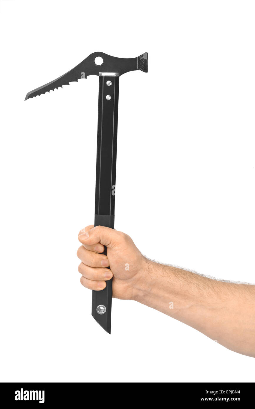 Hand with ice axe Stock Photo - Alamy