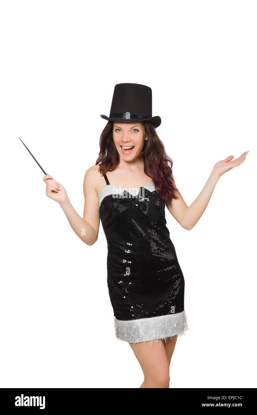 Woman magician isolated on the white Stock Photo - Alamy