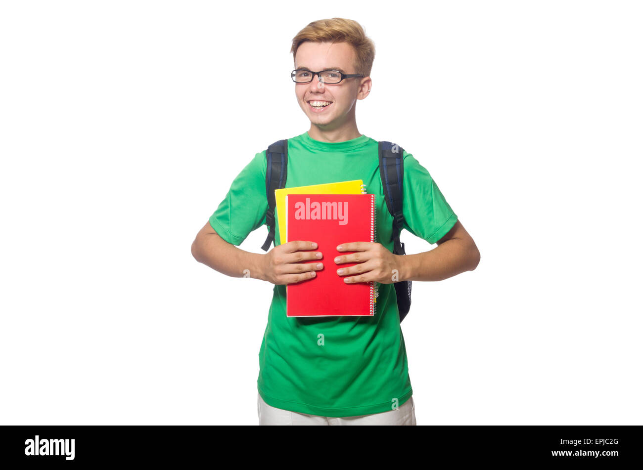 Student with books isolated on white Stock Photo - Alamy