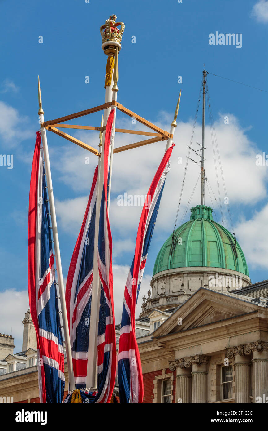Portrait view of The Union flag with Royal Crown and rear elevation of ...