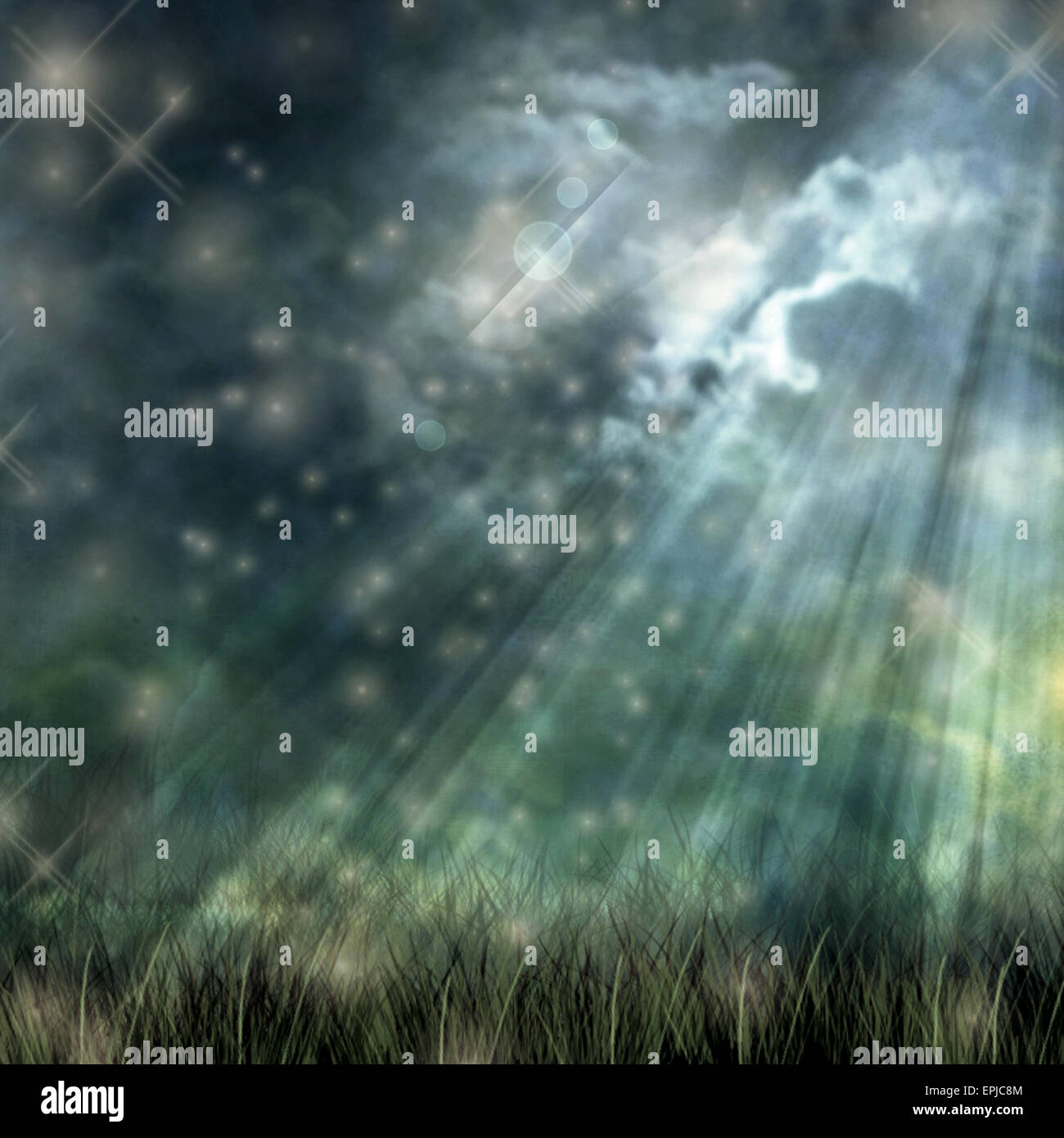 Mystical moonlight flowing from the dark sky to the ground Stock Photo ...